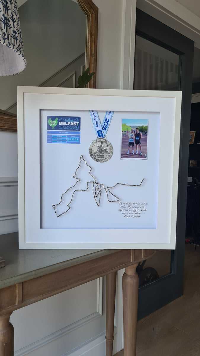 Framed Marathon Medal with String Route – All Strings Attached