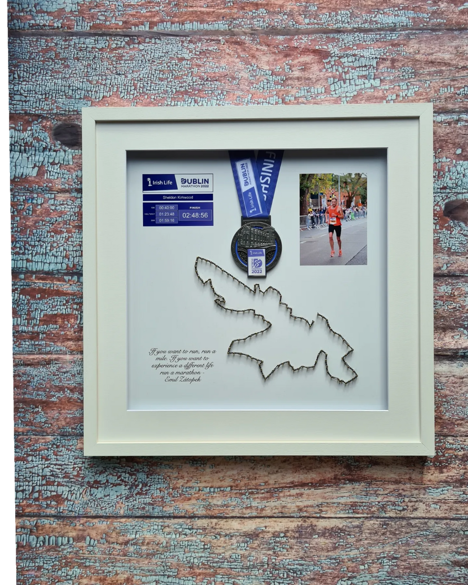 Framed Marathon Medal with String Route – All Strings Attached